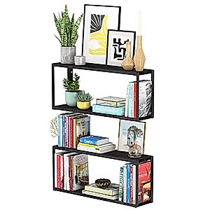 Wallniture Roca 2 Tier Floating Shelves for Living Room Decor, 24"x6" Black Bookshelf for Office Supplies, Bedroom, Bathroom Organizer for Bathroom Accessories, Set of 2