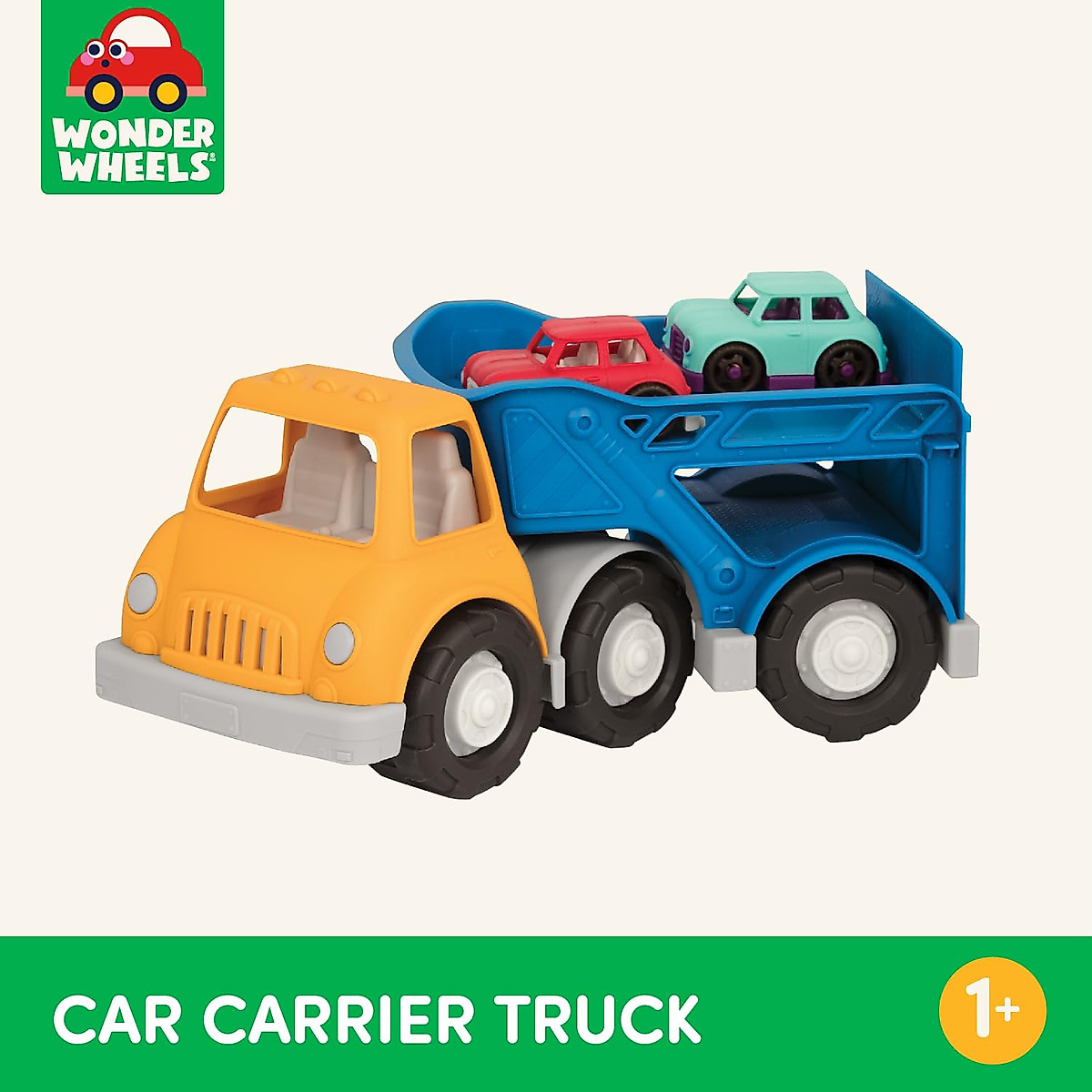 Battat- Wonder Wheels- Toy Carrier Truck & 2 Toy Cars – Toy Truck Playset For Kids, Toddlers – Pretend Play- Recyclable Materials – 1year +