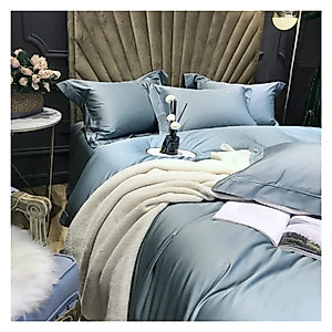 YUSIWOAL 1000TC Cotton Bedding Sets Queen King Size Duvet Cover FlatSheet with Rubber Pillowcase Bed Four Pieces Set(Blu,Queen)