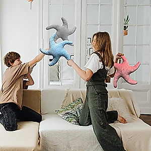 Yi-gog Starfish Pillow Decor Throw Pillows Coastal Star Shaped Beach Ocean Cute Stuffed Plush Soft Cushion Decoration Couch Bed Room Blue