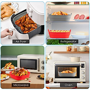 2Pcs Foldable Air Fryer Silicone Liner with Heat Resistant Glove - Reusable Silicone Pot, Food Grade Silicone Basket, Oven Accessory Non-Stick Baking Tray for 5.8-8 QT Air Fryer, 8.5 Inch Large