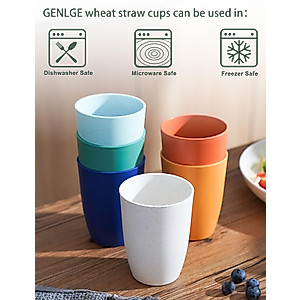 GENLGE Plastic Cups Reusable Wheat Straw Cups 12 OZ, Unbreakable Drinking Cups for Kitchen - BPA Free Cups Dishwasher Safe Plastic Tumbler Cups Cups Set of 6