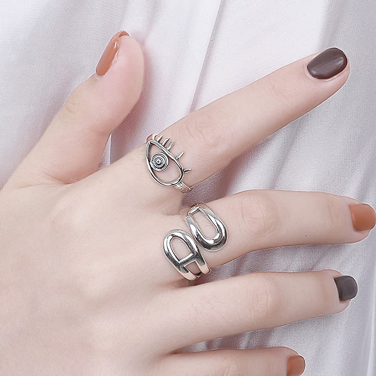 BOKIIWA Evil Eye Ring-925 Silver Open Cuff Adjustable Evil Eye Statement Love Lucky Protection Rings for Women Jewelry (Evil Eye Ring)