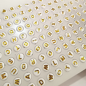 Amaney 1000 Pieces 7×4mm White Round Acrylic with Gold Alphabet Letter Beads for Jewelry Making Bracelets Necklaces Key Chains