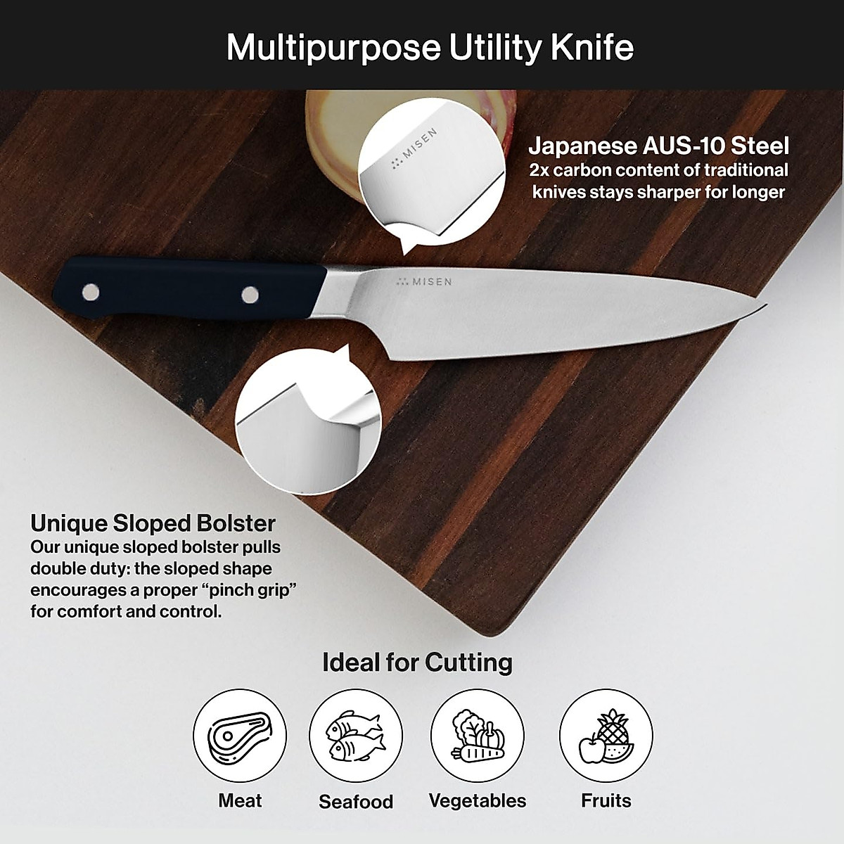 Misen 5.5 Inch Utility Knife - High Carbon Stainless Steel Kitchen Knife for Chopping & Slicing - Ergonomic Design for Culinary & Professional Chefs - Black