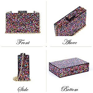 BOBOKA Acrylic Clutch Purses with Rhinestone Rectangle Dangle Earrings Glitter Purse for Women Multicolor Perspex Geometric Patterns Banquet Evening Bag Shoulder Crossbody Handbags