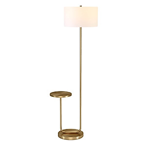 Jacinta Tray Table Floor Lamp with Fabric Shade in Brass/White