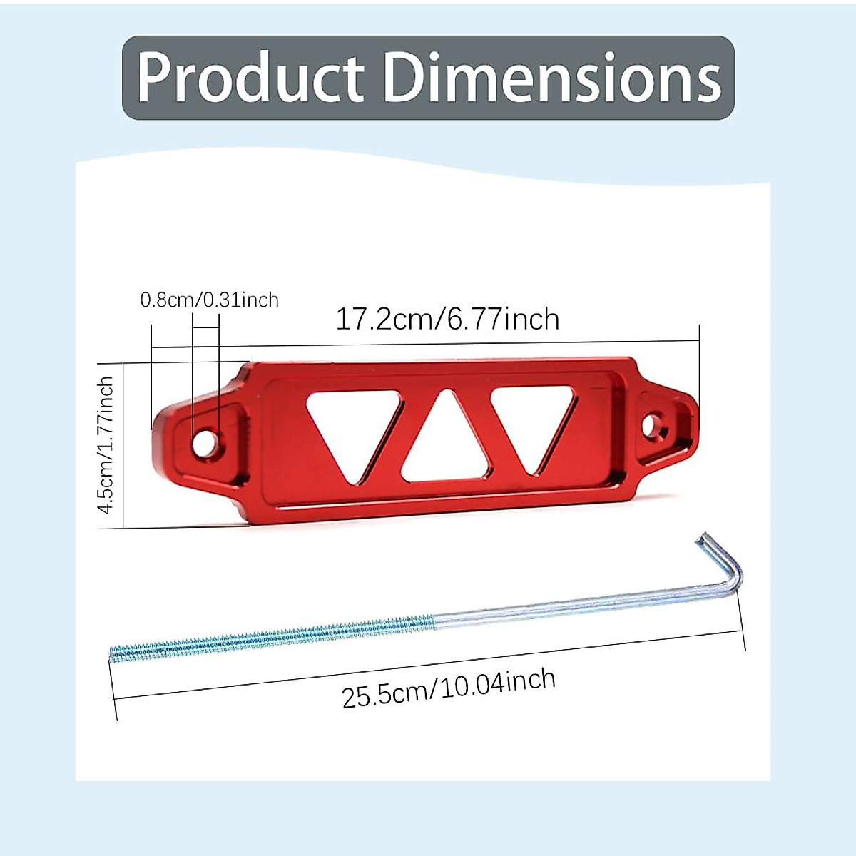 Battery Hold Down Bracket Holder, Aluminum Alloy Car Battery Hold Down Bracket, Battery Hold Down Bracket with 10in J Bolts, Battery Tray for Car Battery Mount Bracket Hold Lock Accessories (Red)