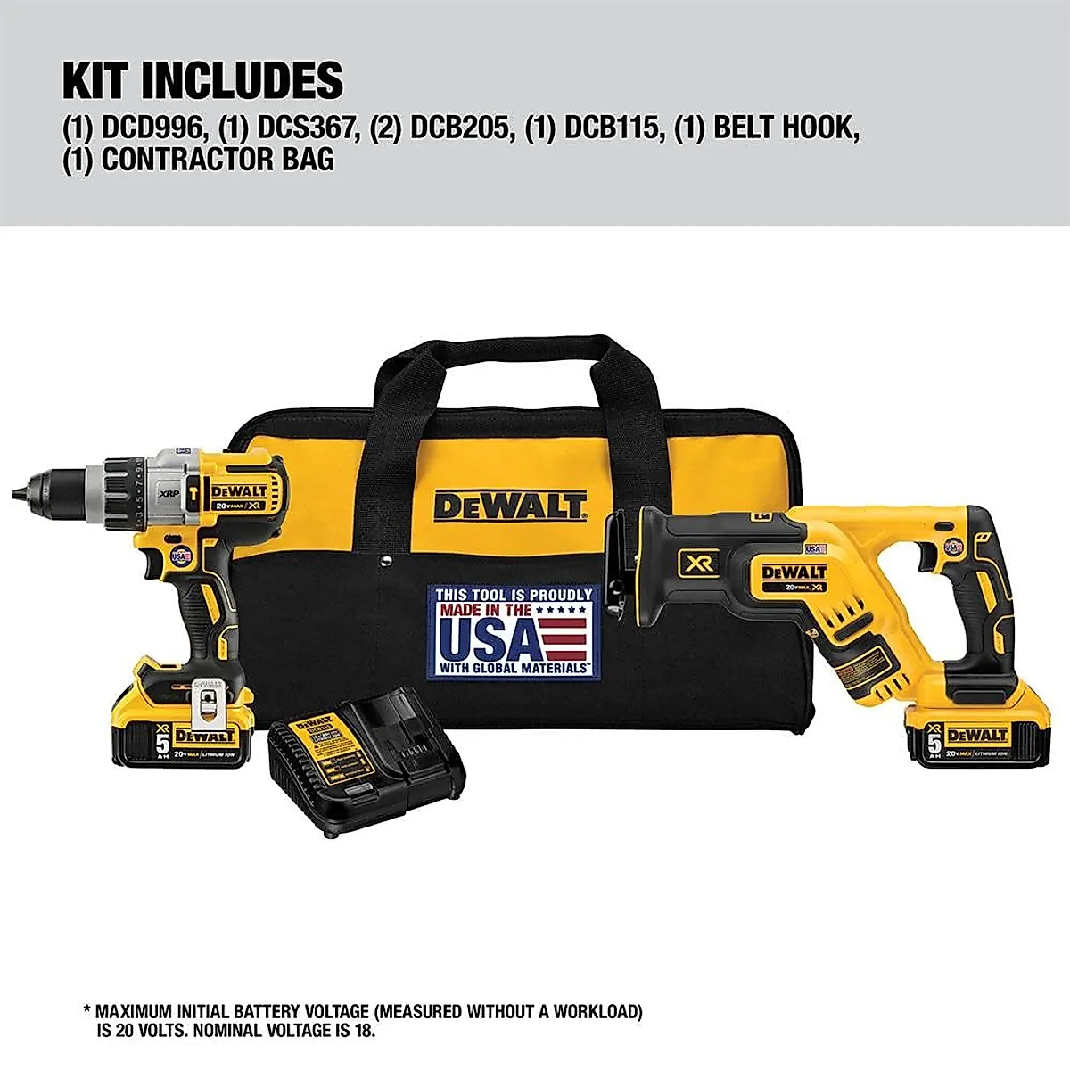 DEWALT DCK294P2 20V Max XR Lithium Ion Hammerdrill & Reciprocating Saw Combo Kit, 50Ah Pack