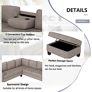 Merax Sectional Corner Sofa with Storage Ottoman and Cup Holders, L-Shape Couch Space Saving for Large Space Dorm Apartment