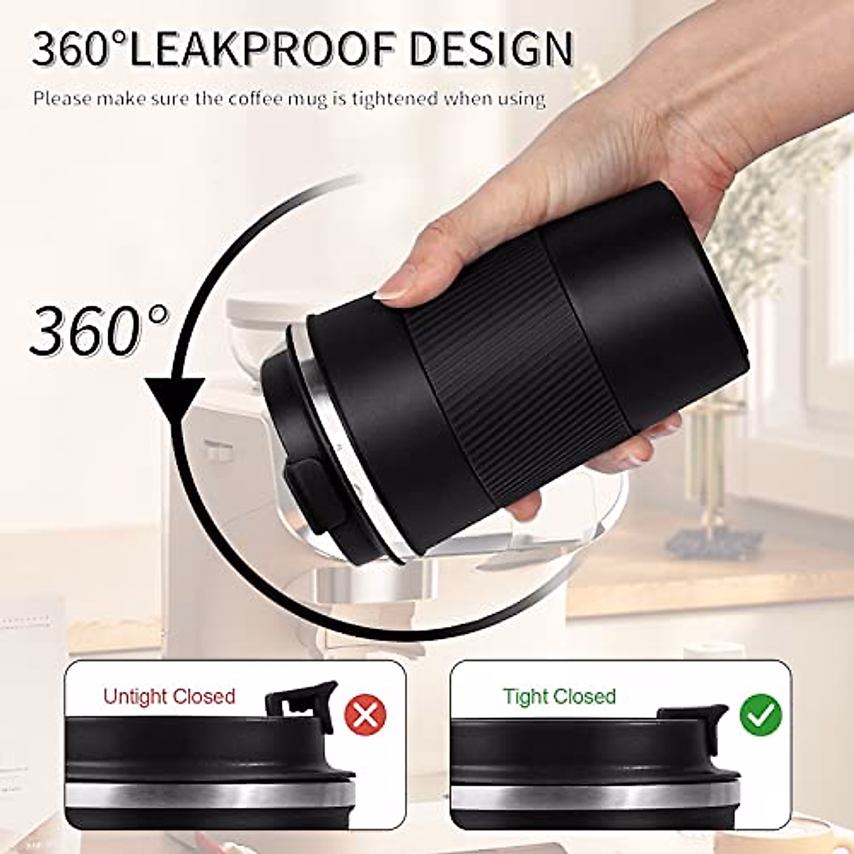 Coffee Travel Mug Spill Proof Leak Proof 14oz,Insulated Coffee Mug with Lid,Best Coffee to Go Cups Reusable,Small Coffee Thermos No Handle for Men and Women for Hot & Cold Drinks