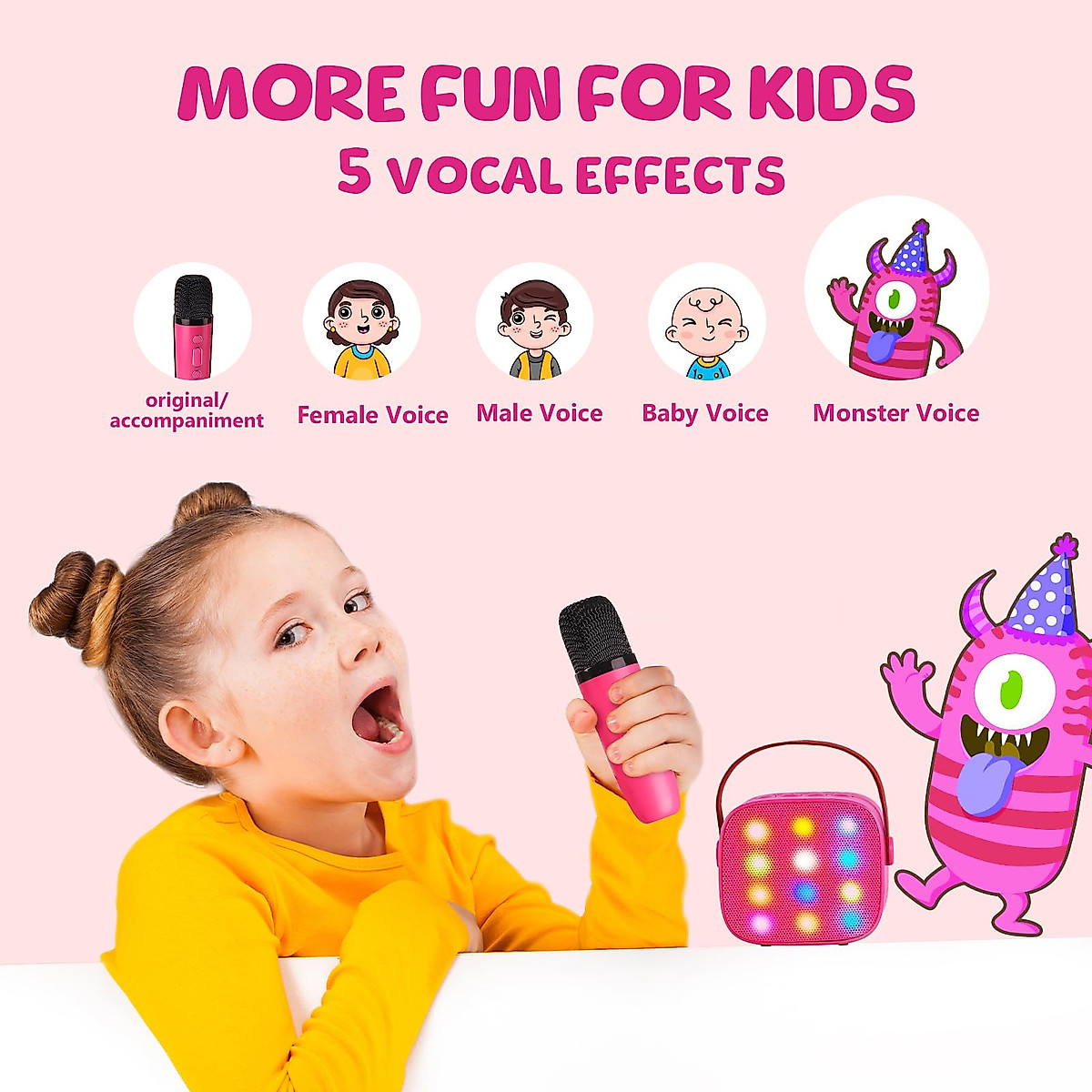 YLL Mini Karaoke Machine for Kids Toys, Portable Bluetooth Speaker with 2 Wireless Microphones, Birthday Gifts for Girls 3, 4, 5, 6, 7, 8, 9, 10, 11, 12+ Years Old Toddler Teens (Hotpink)