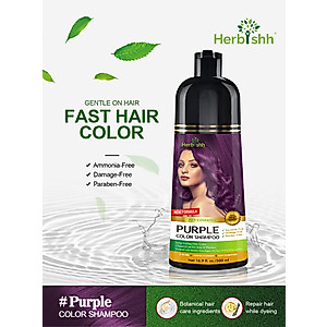 Herbishh Magic Hair Dye Shampoo – Colors Gray Hair in Minutes – Long Lasting – 500 Ml – 3-In-1 Ammonia-Free Color Treatment (Purple)