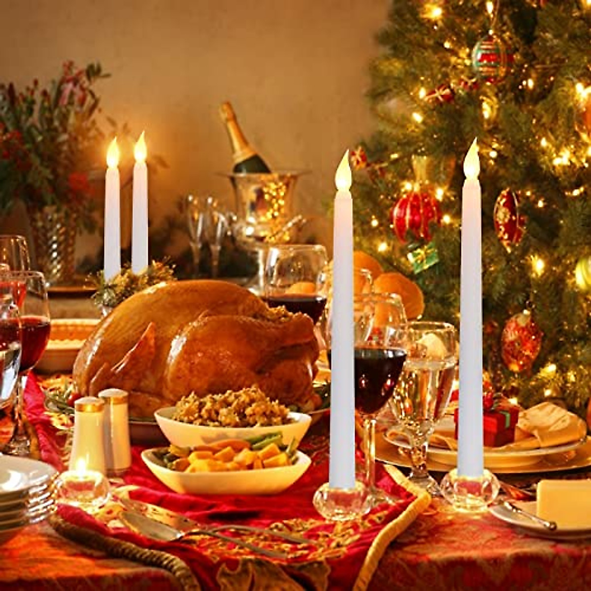 6PCS LED Flameless Taper Candles with 6 Hours Timer, 10 inch Battery Operated Fake Flickering Candlesticks Electric Long Candles for Wedding Parties Decoration