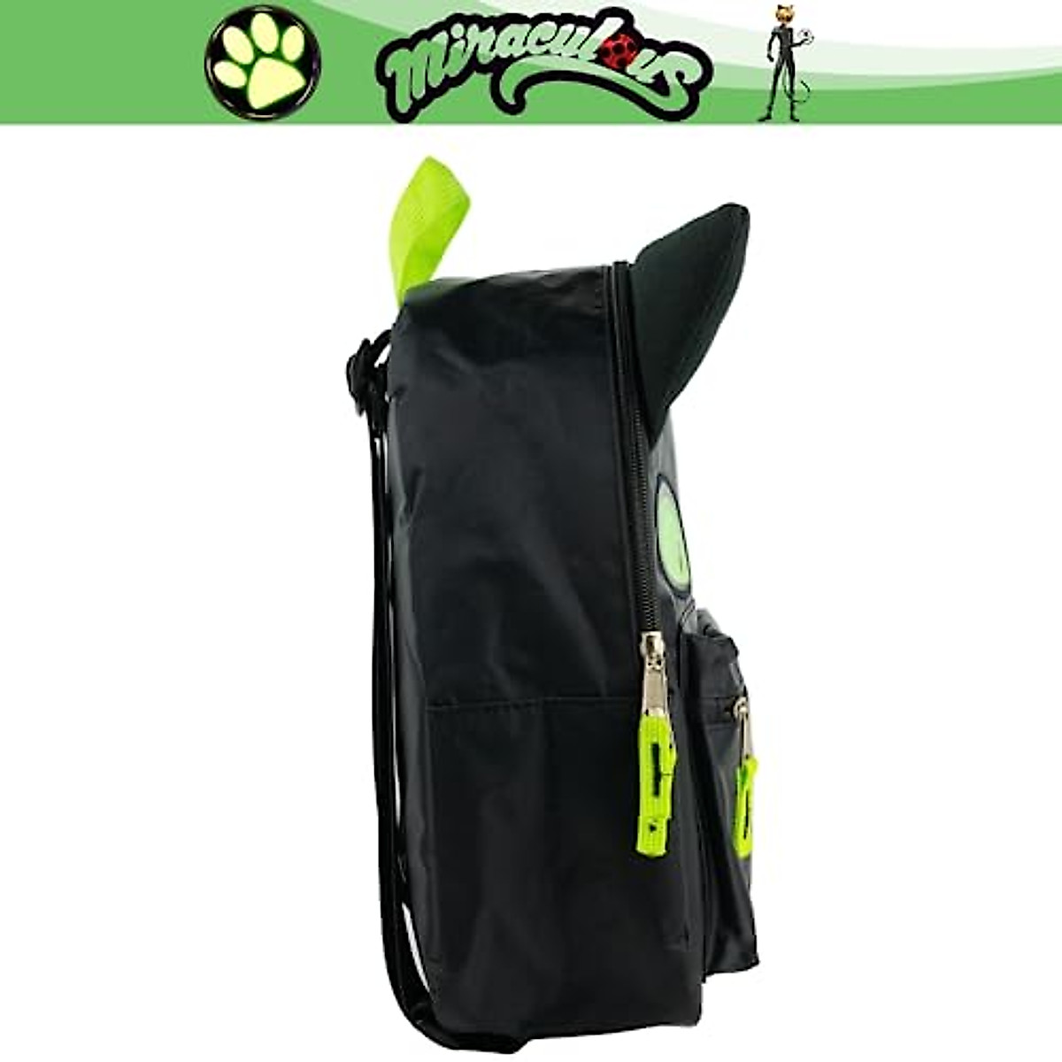Miraculous Ladybug Cat Noir Nylon Mini Backpack for Girls and Boys, 12 inch, Black