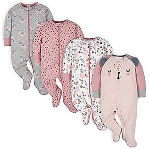 Gerber Baby Girls 4 Pack Sleep 'N Play Footie Bear Pink 0-3 Months