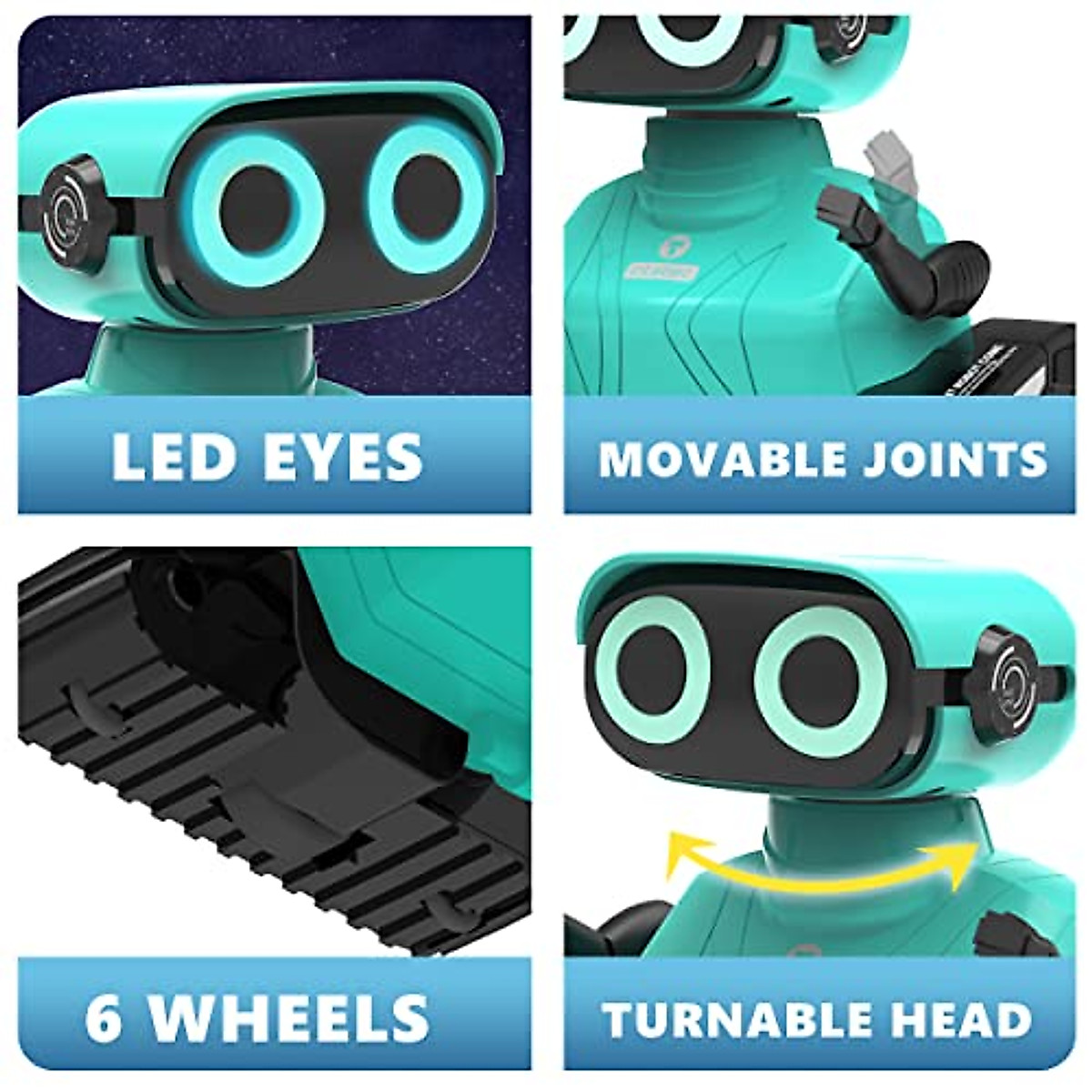 GILOBABY Robot Toys, Remote Control Robot Toy, RC Robots for Kids with LED Eyes, Flexible Head & Arms, Dance Moves and Music, Birthday Gifts for Boys Ages 3+ Years (Blue)