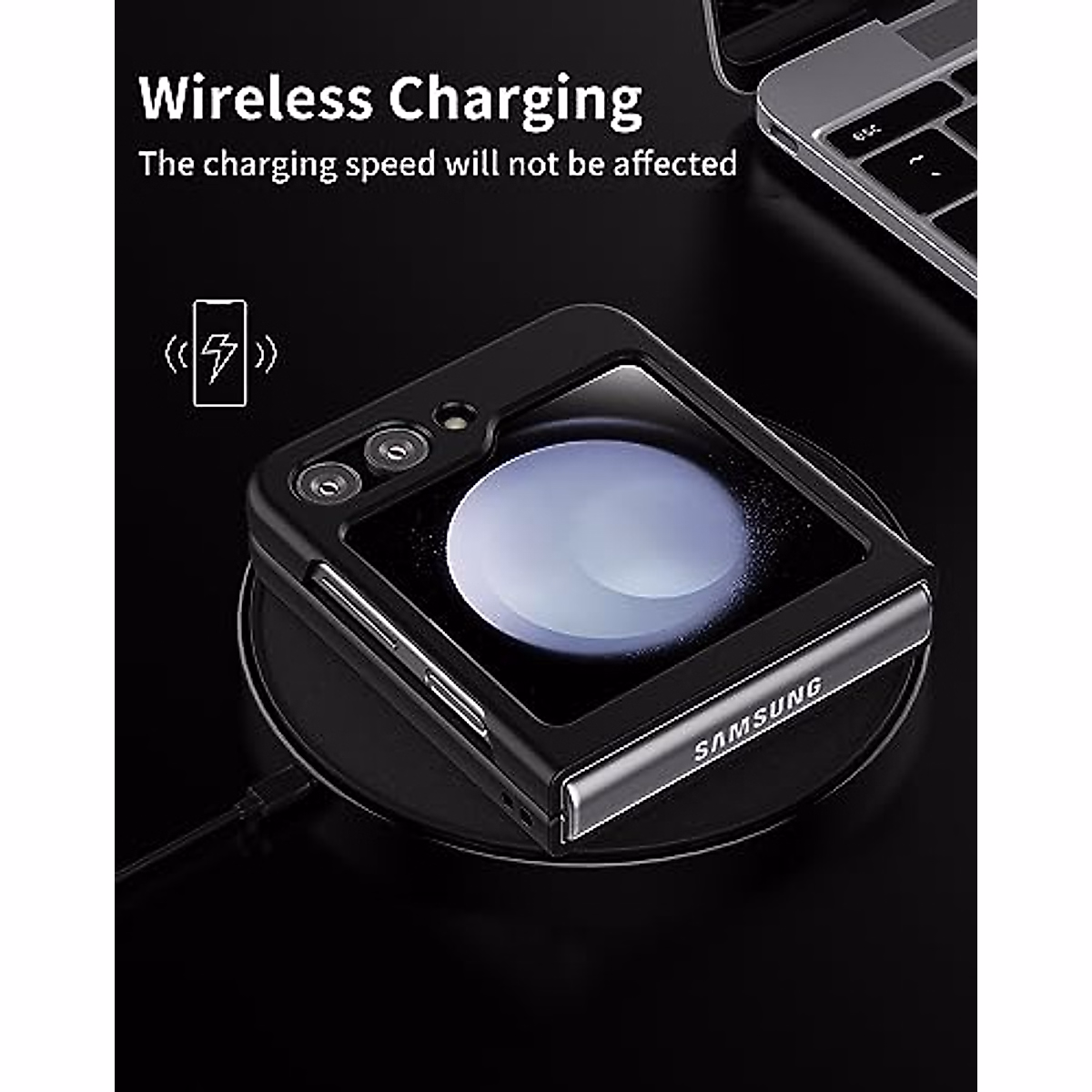 Cresee Case for Samsung Galaxy Z Flip 5 (2023) with Cover Screen Protector, Thin Hard PC Phone Case for Galaxy Z Flip5 - Black+Glass