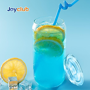 Joyclub 4 Pack Acrylic Lids Fit for 16 oz Glass Cups with Lids and Straws, Replacement Lids for Drinking Beer Glasses with Bamboo Lids Iced Coffee Cups Cute Tumbler Cup (Clear)