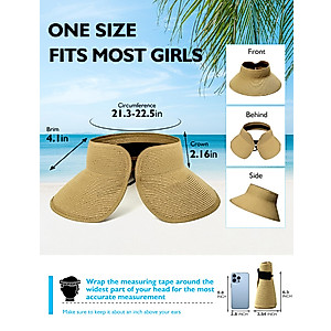 Straw Sun Visor Hats for Women, Pakcable Roll-Up Wide Brim Ponytail Summer Beach Hat, Straw Hats for Women UV Protection, Beach Hats for Women for Girls Holiday Summer Vacation Travel (Dark Coffee)