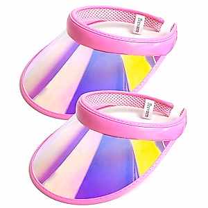 2 Pack Sun Visors Hat Women Colored Sport Cap Clip-On Ladies Tennis Golf Running Caps (Iridescent Pink)