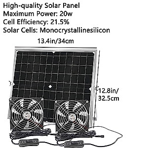 FCXJTU 20W Solar Powered Fan for Chicken Coops, Greenhouses, Outside Sheds, Pet Houses, Solar Panel Fan with Two IPX7 Waterproof Fans 11.5Ft On/Off Switch Cable Exhaust Intake Way Installation Kits