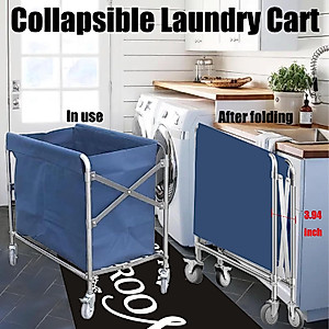Collapsible Laundry Cart with Wheels Commercial 12 Bushel Folding Laundry Basket, Heavy Duty Rolling Laundry Hamper with Removable Waterproof Oxford Bag and Reinforced Steel Frame, 330 lbs Load ﻿