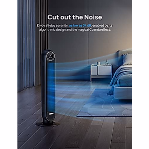 Dreo Tower Fan for Bedroom, 24ft/s Velocity Quiet Cooling Fan, 90° Oscillating Fans for Indoors with 4 Speeds, 4 Modes, 8H Timer, Bladeless Fan, Standing Floor Fans, Black, Nomad One (DR-HTF007)