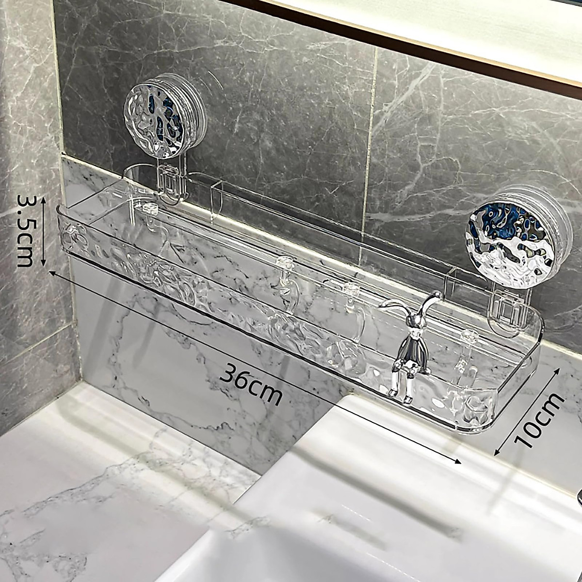 Androf Acrylic Transparent Shower Storage Rack, No Drill Clear Wall Caddy Suction Cup, Raidley Easymount Bathroom Storage Shelf, Light Luxury Punch-Free Corner Shelves with Rabbit (Clear Square)