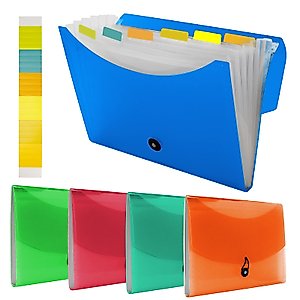 5 Pack 7 Pocket Expanding File Folder with Colored Tabs, A4 Letter Size Accordian File Paper Document Folder Organizer Bill/Paper/Document/Receipt Folders for Office Home Paperwork, Color