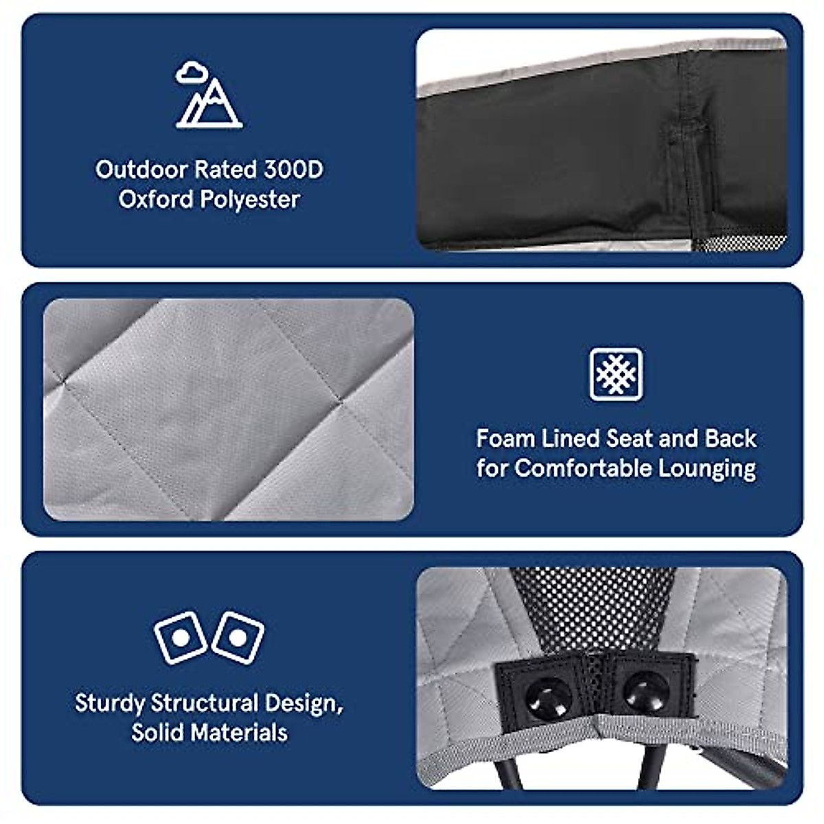 Coastrail Outdoor Folding Double Camping Chairs Premium Comfort Portable Love Seat Lawn Chairs Folding for Two with Padded Seat and Pockets, Heavy Duty for Adults