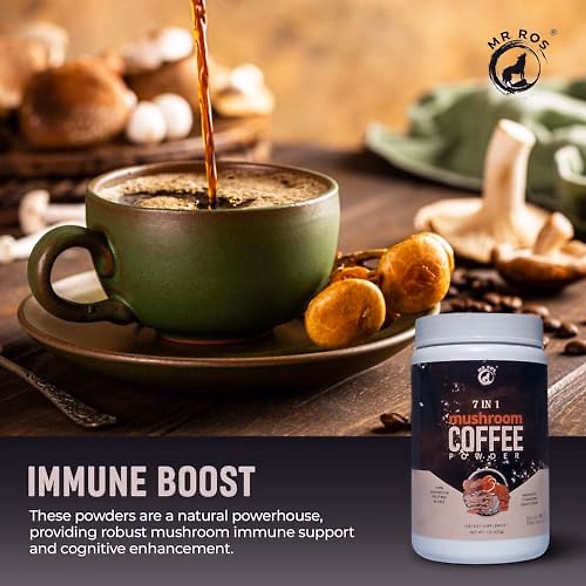 Mr Ros Natural Mushroom Coffee: Feel Your Best - Focus, Energy, Immunity - 7 Adaptogen Blend - 1 lb