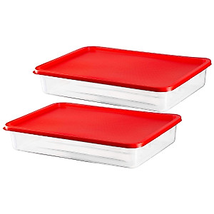 2 Pack – Zilpoo Plastic Bacon Keeper, Deli Meat Saver Cold Cuts Cheese Food Storage Container with Lid for Refrigerator, Shallow Low Profile Christmas Cookie Holder, 84 oz.