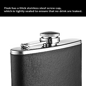 KITVINOUS Hip Flask for Liquor, 8oz Stainless Steel Leakproof Whiskey Flask with Funnel, Classic Gift Idea Flasks with Never-Lose Cap for Men and Women, Black