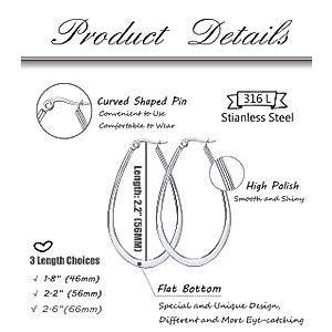 FIBO STEEL 6 Pairs Hoop Earrings for Women Teardrop Hoop Earrings Set 40-60MM