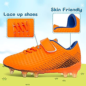 BUWTDAY Kids Football Cleats Boys Girls Athletic Outdoor Comfortable Non-Slip Sneaker Football Shoes（Little Kid/Big Kid） Orange
