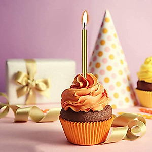 LUTER Metallic Birthday Candles in Holders Tall Birthday Cake Candles Long Thin Cupcake Candles for Birthday Wedding Party Decoration(24 Pieces) (Gold)