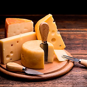 6 Pcs Cheese Knives Set, Cheese Knives with Cheese Slicer Cheese Cutter Cheese Fork, Stainless Steel Cheese Spreading Knife for Charcuterie Boards and Cutlery Gift Set(Oak Handle)