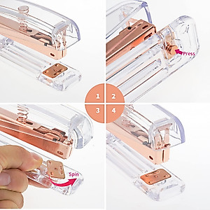 Jmkcoz Rose Gold Acrylic Desktop Stapler Staple Remover with 1000pcs Rosegold Staples for Home School Office Stationery Desk Supplies Accessory Kit