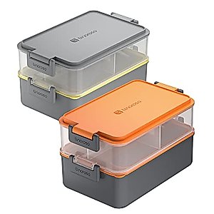 linoroso 2 PCS Stackable Bento Box Adult Lunch Box | Meet All You On-the-Go Needs for Food, Salad and Snack Box, Premium Bento Lunch Box for Adults Include Utensil Set, Dressing Containers