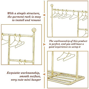 SUPERFINDINGS Gold Iron Clothe Hanger Rack with 10Pcs Mini Hanger Garment Rack with Base Cute Laundry Rack Assortment Closet Accessories for Adult Drying Displaying Dress