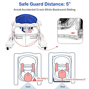 BABY JOY Baby Walker, 2 in 1 Foldable Activity Behind Walker with Adjustable Height & Speed, Friction Control Functions, Safety Belt, High Back Padded Seat, Music, Detachable Penguin Play Bar (Blue)
