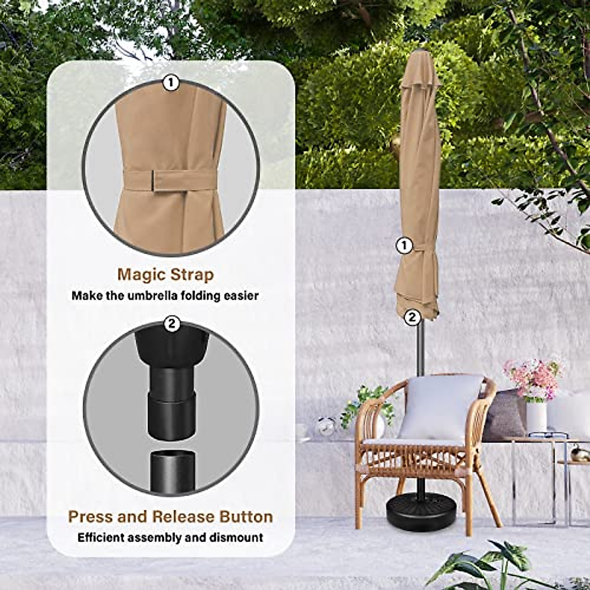 YSSOA 9' Patio Umbrella Outdoor Table Market Yard Umbrella with 8 Sturdy Ribs, Tan