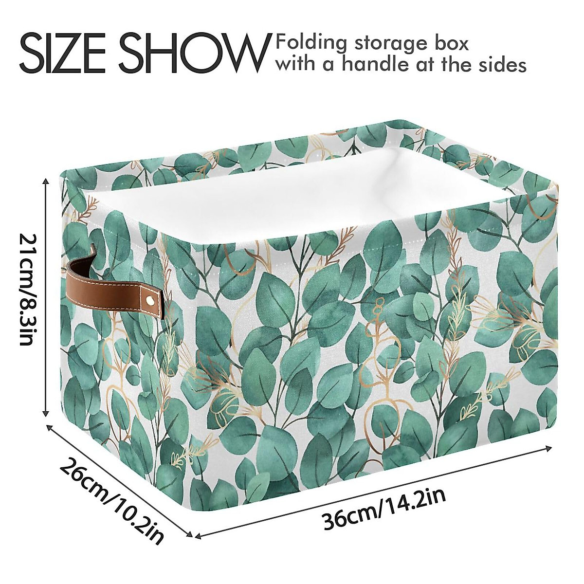 Green Leaves Storage Basket Bins Sturdy Toy Storage Organizer Bins Laundry Basket with Handles for Bedroom Office Clothes Pet Nursery Living Room,1 pcs