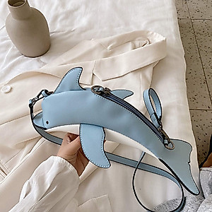 QZUnique Shoulder Handbags Women 3D Dolphin Purse Animal Style Bags Zipper Crossbody Wallet Clutch Messenger Bag Blue