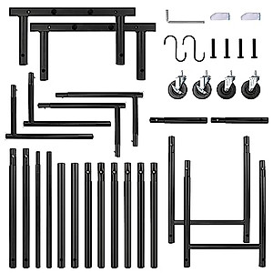 Fishat Simple Standard Freestanding Double Rod Clothing Metal Garment Rack for Hanging Clothes, Rolling Clothes Organizer on Lockable Wheels Mobile, with 2 Hooks (Black)