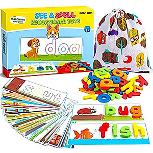 Officygnet Learning Educational Toys and Gift for 3 4 5 6 Years Old Boys and Girls - See & Spell Matching Letter Game for Preschool Kids - 80 Pcs of CVC Word Builders for Toddler Learning Activities