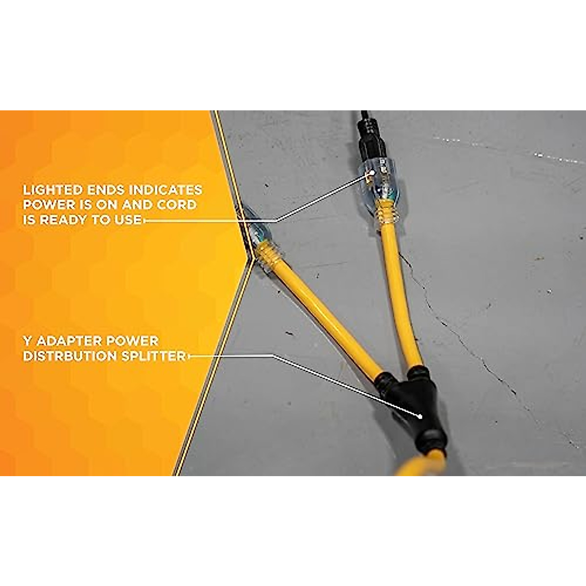 Coleman Cable 01934 3-Feet Generator Power Cord Adapter, 10/4 Splitter Y Adapter, L14-30P to (2) 10/3 Lighted 5-20R