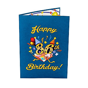 iGifts And Cards Happy 86th Blue Birthday 3D Pop Up Greeting Card – Awesome 86 Birthday Card For Man, Woman, Happy Eighty Six Birthday Gift For Dad, Mom, Husband, Wife Present, 5" X 7"