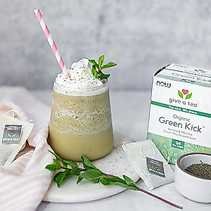 NOW Foods, Certified Organic Green Kick Tea, with Polyphenols, Premium Unbleached Tea Bags with No-Staples Design, No Added Colors, Preservatives, Flavors, or Sugars, 24-Count